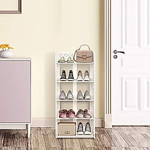 5 Tier Small Shoe Rack Storage Organizer, Engraving Vertical Shoe Rack for Entryway Tiered, Closets Shoe Storage Rack for Men Women Kids Shoes Small Shoe Rack, White