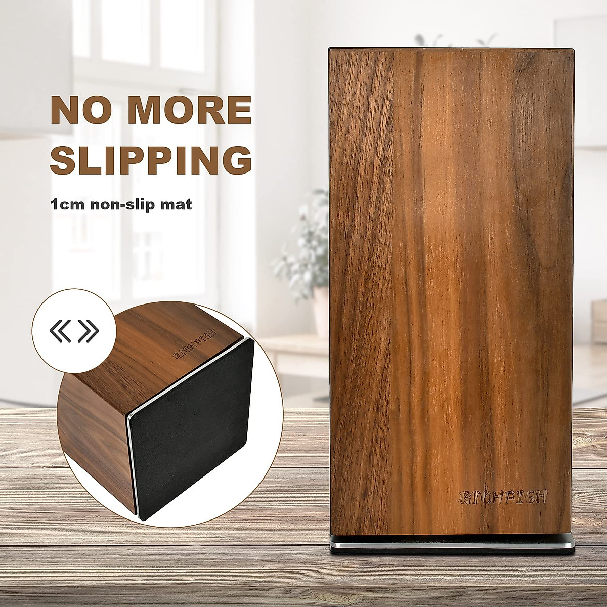 RICHFISH Magnetic Knife Block 360° Rotatable Knife Holder Magnetic Knife Strip Wooden Knife Block without Knives