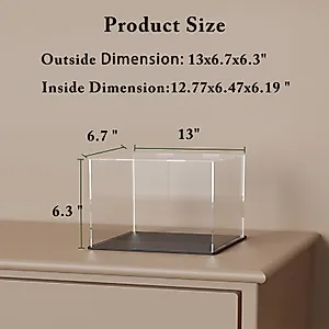 SVENJBB Acrylic Display Case, 13x6.7x6.3 Inch Cube, Clear Acrylic Boxes with Matte Black Base for 1:18 Scale Diecast Model Car