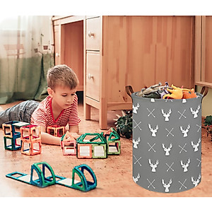 HIYAGON Large Storage Baskets,Waterproof Laundry Baskets,Collapsible Canvas Basket for Storage Bin for Kids Room,Toy Organizer,Home Decor,Baby Hamper(Grey deer)