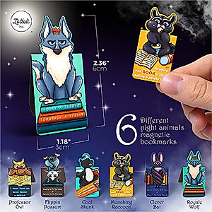LOTTELI 6 Piece Magnetic Bookmarks for Kids, Bookmarks for Book Lovers, Magnet Book Markers, Magnet Page Marker Clips for Students Teacher Supplies, Party Favors, 3 x 2cm (Night Animals)