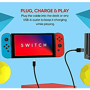 TALK WORKS USB C Charger Cable for Nintendo Switch/Lite + Switch OLED & Pro Controller - 6ft Nylon Braided USB Type C Charging Cable - Slate