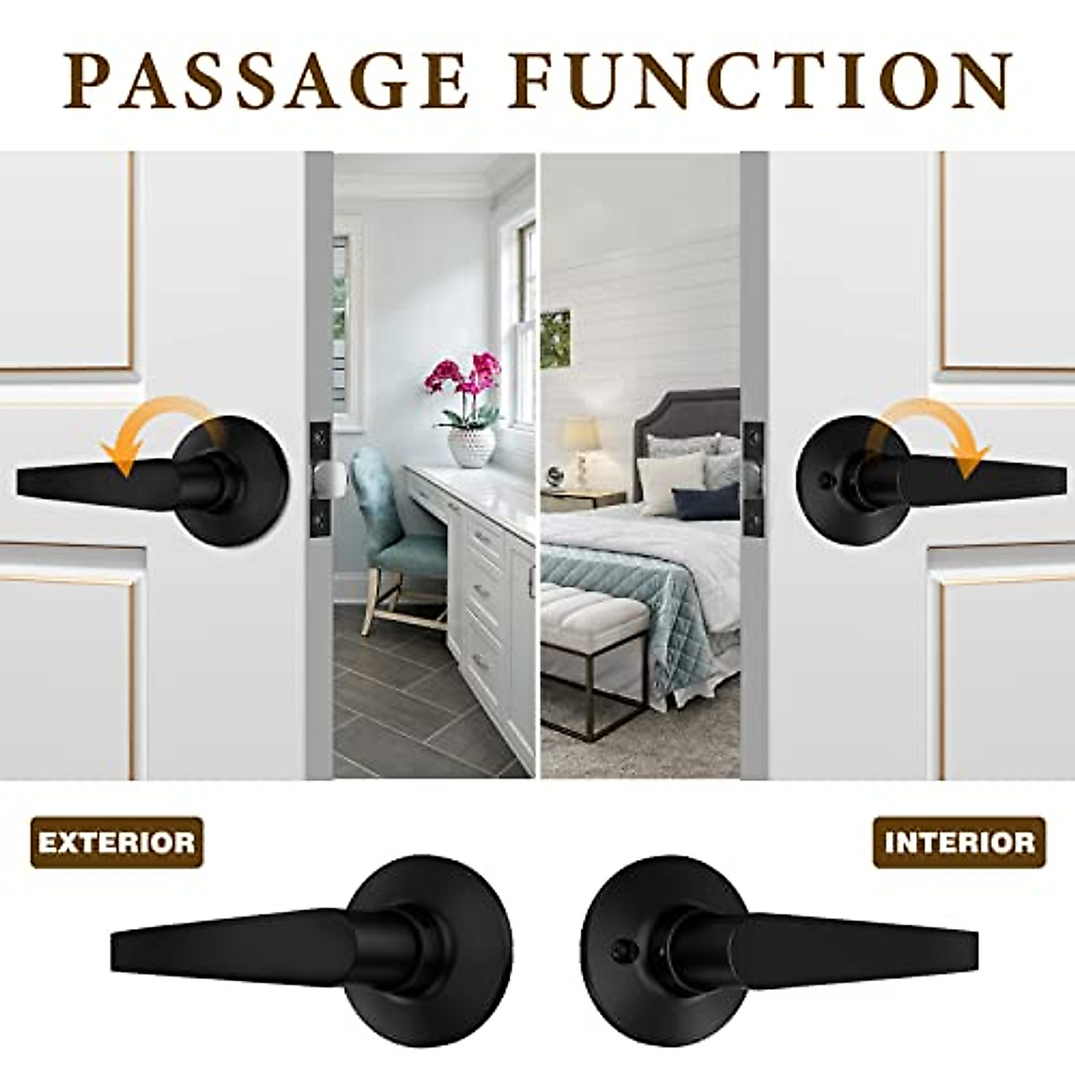 VICMEON 8 Pack Classic Keyless Door Lever Set, Passage Lever Door Handle, Passage Door Lever for Hallway and Closet, Reversible for Right and Left Side, Matte Black