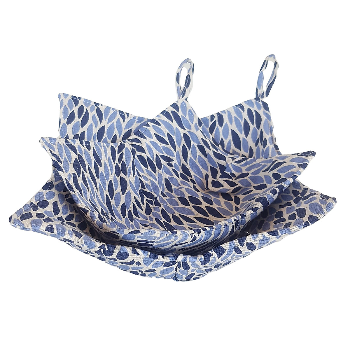 CUSHYSTORE 2 Bowl Cozies Cotton Holders Heat and Cold Resistant Anti-Scalding Protector 8.5" Large 7.5" Small - Navy Leave