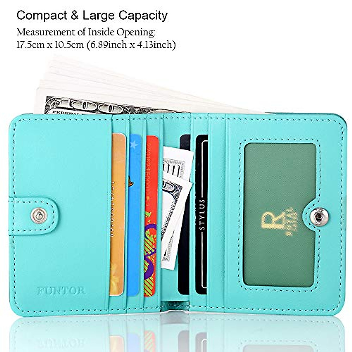 FUNTOR Small Wallets for Women, Ladies Small Compact Bifold Pocket RFID Blocking Genuine Leather Wallet for Women