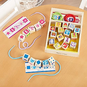 Melissa & Doug Blue’s Clues & You! Wooden Lacing Beads - 25 Beads, 4 Cords - FSC Certified