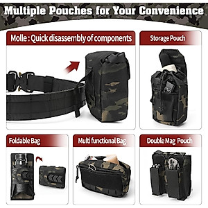 BOMTURN Battle Belt Tactical Belt with Accessories: Duty Belts Law Enforcement Combat Airsoft Police Belts with Pouches 7pcs