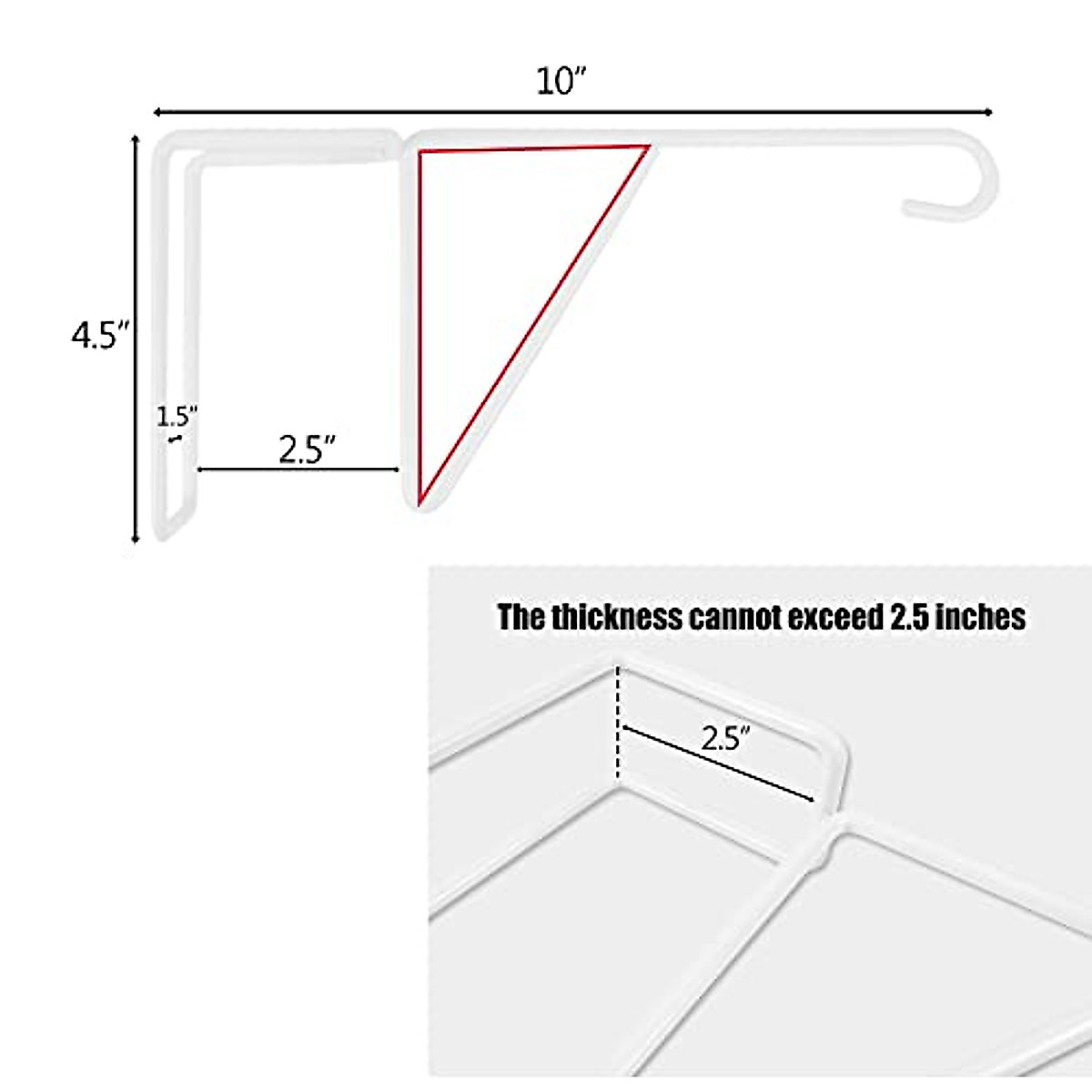 Hlimior 6 Pack Vinyl Fence Hooks - 5 x 10 inches Durable Patio Hangers Powder Coated Steel Fence Hangers for Indoor & Outdoor Hanging Plants, Planters,Bird Feeders, Lights, Basket, Decoration （White）