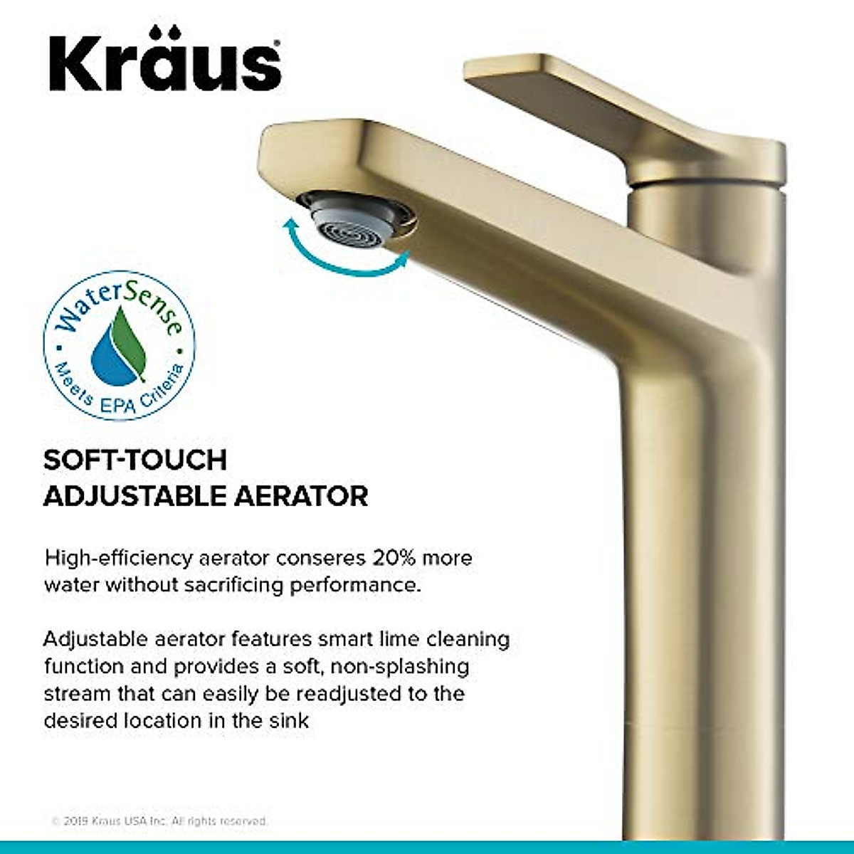 KRAUS Indy Single Handle Vessel Bathroom Faucet and Pop Up Drain in Brushed Gold, KVF-1400BG-PU-10BG