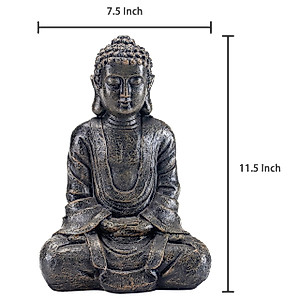 MyGift 11.5-Inch Sitting Buddha Statue, Premium Gray Resin Meditation Zen Buddha Home Decor, Decorative Yoga, Garden, Alter, Prayer Spiritual Living Figurine