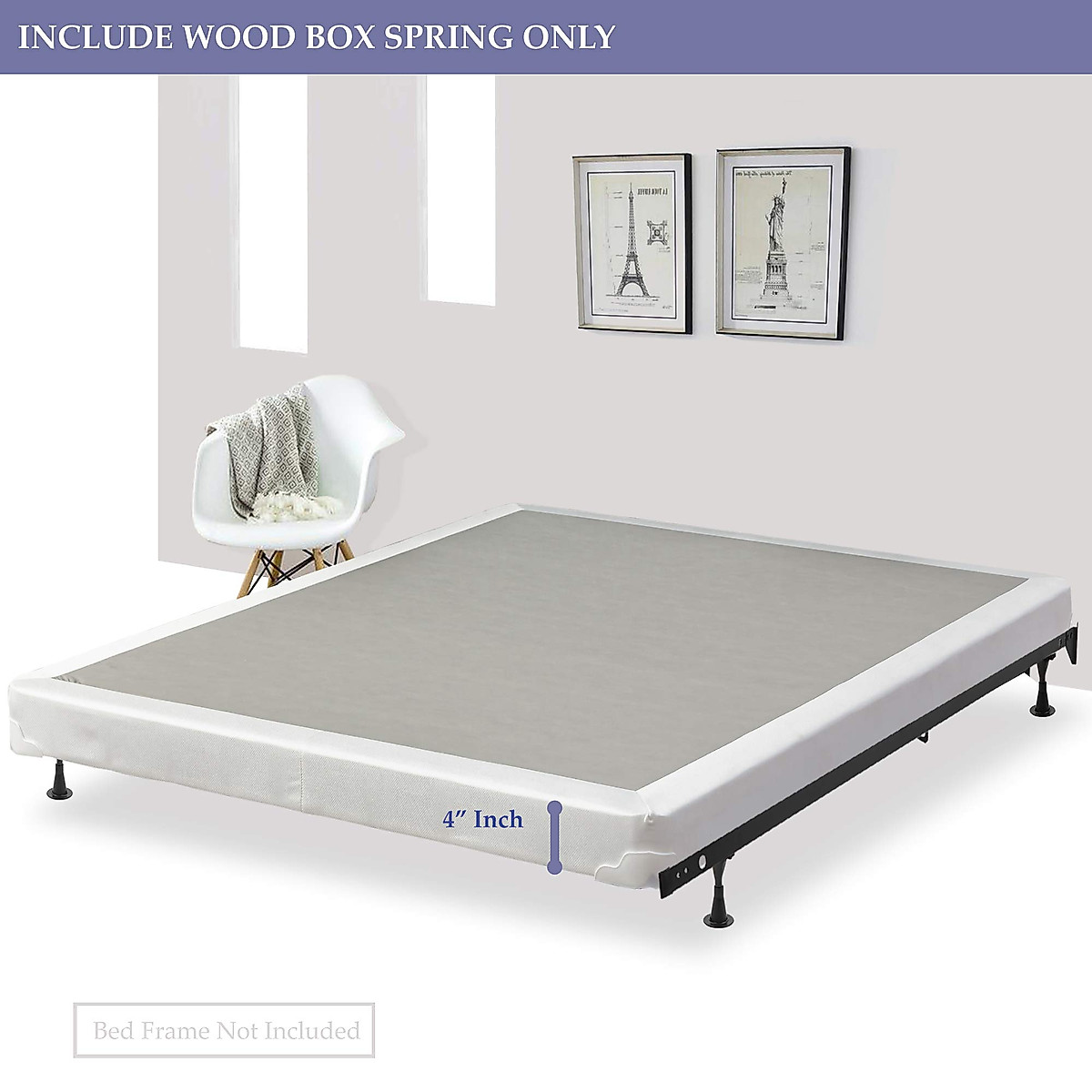 Mattress Solution Fully Assembled Low Profile Wood Traditional Boxspring/Foundation, Full XL, Extra Pedic Collection