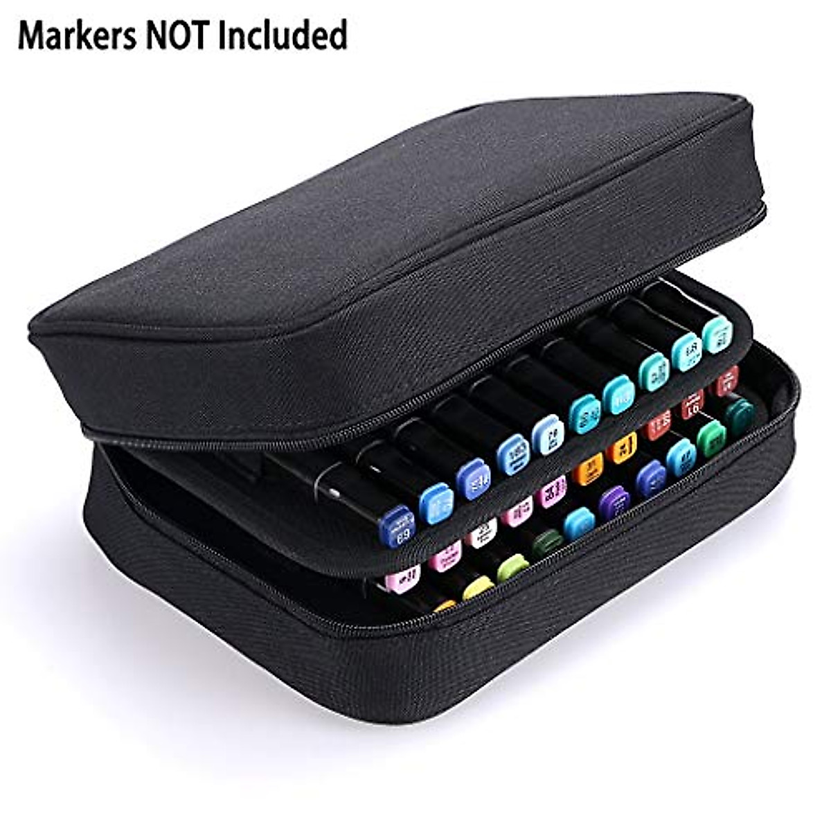 BTSKY Double-Ended Art Marker Carrying Case Organizer for Lipsticks-40 Slots Canvas Zippered Markers Storage(Black)
