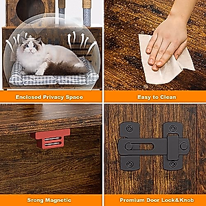 EasyCom Litter Box Enclosure, Hidden Cat Tree Tower Furniture for Indoor House, Modern Wooden All-in-one Cat Litter Cabinet with Scratching Post and Condo, Brown
