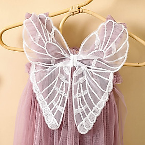 Toddler Baby Girls Princess Butterfly Wings Fairy Dresses Layered Sleeveless Tulle Tutu Dress Birthday Party Casual Outfit (Pink, 18-24 Months)