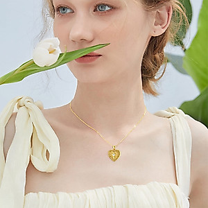 SOULMEET 18K Plated Gold Cross Birthstone April Simulated Crystal Locket Necklace That Holds 1 Picture Photo Locket Gift (Locket only)