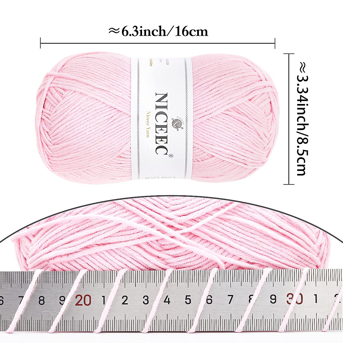 NICEEC 3 Skeins Soft Cotton Yarn 5ply Baby Cotton Yarn for Knitting Crochet Baby Weight Yarn Cotton Blend Yarn Total Length 3×220m(3×240 yds,100g×3)-Light Pink