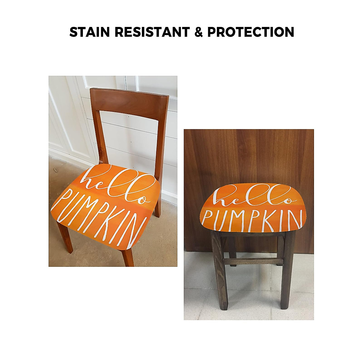 ZOE GARDEN Thanksgiving Chair Seat Covers for Dining Room Stretch Chair Seat Covers Set of 6, Chair Seat Protector Cushion Slipcovers for Kitchen Restaurant Office Burnt Orange Pumpkin Festival