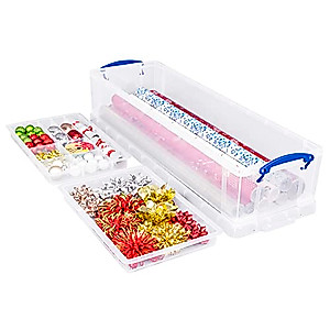 Really Useful Box 22 Litre Plastic Storage Box with 2 Trays Clear, Clear/Blue