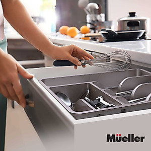 Mueller Flatware Kitchen Drawer Organizer, 10" x 13" Silverware Organizer, 6 Compartments, Heavy-Duty, Cutlery Tray for Utensils or Stuff, Dining Room, Living Room, Compact, Mocha