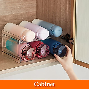 Lifewit Stackable Water Bottle Organizer for Cabinet, Freezer, Pantry - Plastic Cup Holder, Wine Racks for Kitchen Tabletop Storage, Cupboard, Office - Pack of 2, Each Rack Holds 3 Containers