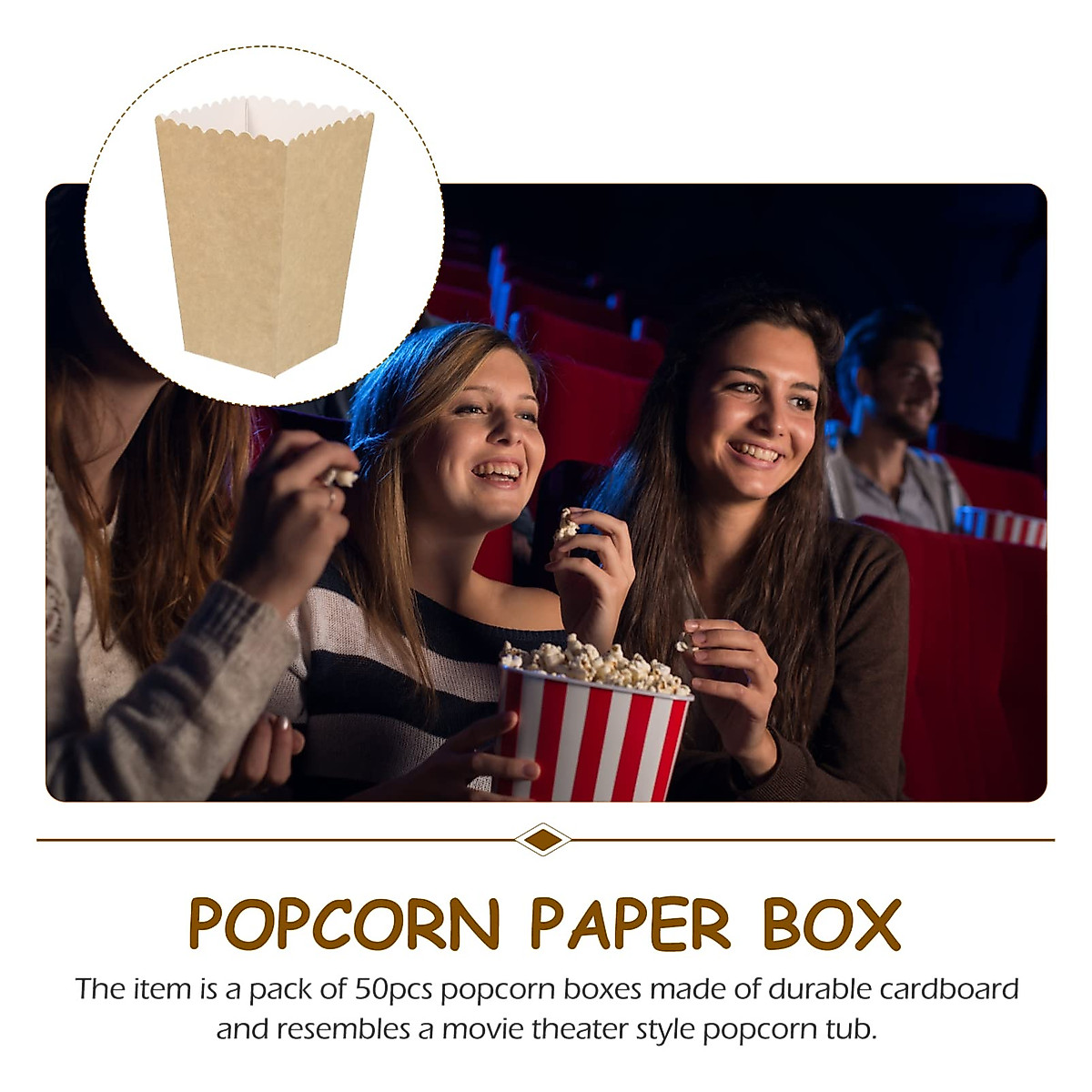 ABOOFAN 50pcs Paper Popcorn Boxes Popcorn Bags Kraft, 5.35 Inches Tall Open-top Paper Popcorn Holder Cardboard Popcorn Containers for Movie Night, Wedding Birthday Party
