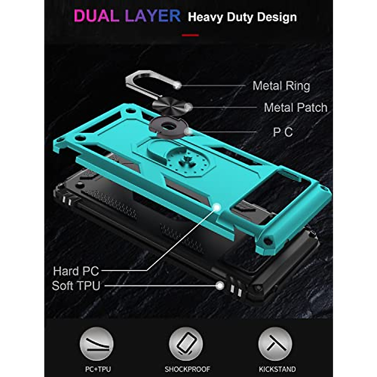 IKAZZ Suitable for Google Pixel 6 Case,Military Grade Shockproof Heavy Duty Protective Phone Case Pass 16ft Drop Test with Magnetic Kickstand Car Mount Holder for Google Pixel 6 Turquoise