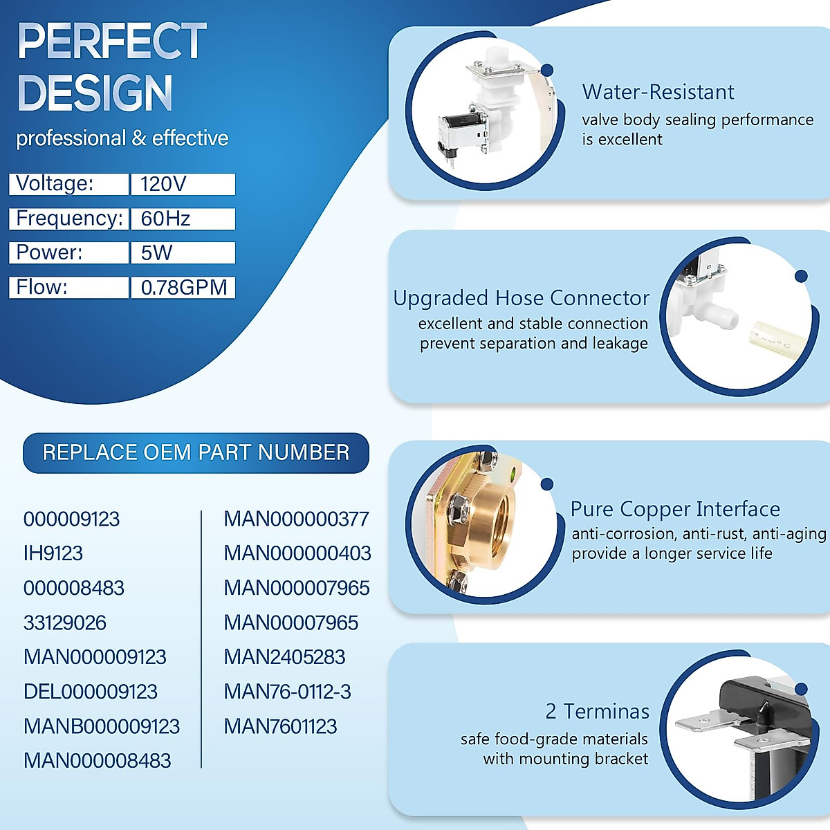 000009123 Water Inlet Valve Assembly 120V 60Hz 5W Replacement for Manitowoc Ice Machines for I, IB, S, SD, JC, QR, SD, K Series IH9123 33129026 000008483