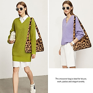 Fuzzy Tote Bag Y2K Fluffy Shoulder Bag Women Furry Purse Large Cute Plush Bag Ladies Faux Fur Bag for Autumn and Winter (Leopard)