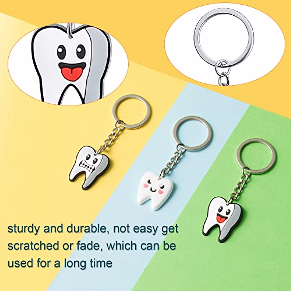Tooth Shape Keychain Dentist Tooth Key Ring Dental Assistant Gifts Cute Tooth Ornament Decorative Keychain Ornament Dental Gift for Dental Students Office Staffs Dental Assistants, 12 Styles (36 Pcs)
