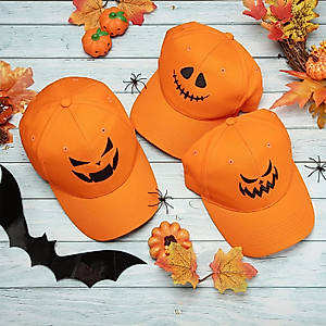 3 Pieces Halloween Pumpkin Baseball Caps Unisex Adjustable Embroidery Pumpkin Face Dad Hat Cotton Cute Trucker Cap(Orange)