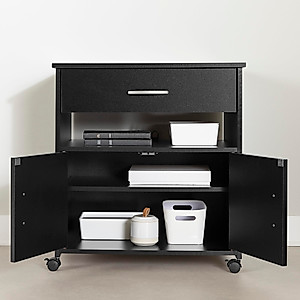 South Shore 2-Door Printer Stand with Storage on Wheels, Pure Black, 19 75 L x 26 W x 27 25 H,