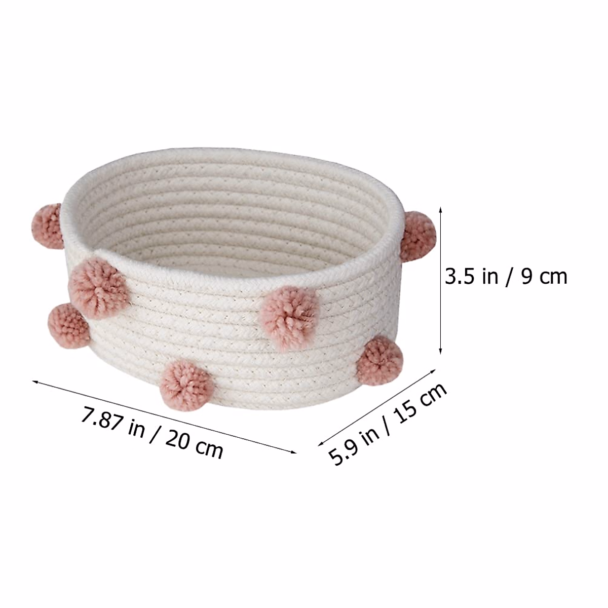 Cotton Rope Basket Storage Bin: Cotton Storage Baskets Woven Blanket Baskets with Pompom Round Storage Organizer for Dirty Clothes Pet Kids Small Items Storage 30X23CM