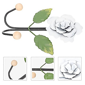 Zerodeko Wall Hanger Wall Mounted Rose Hook Entryway Iron Key Holder Wall Hanging Double Clothes Hook Door Back Hook Bathroom Towel Hook for Bags Hat Jackets White Decorative Rose Iron Hooks