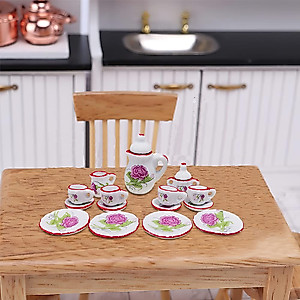 15 Pack Miniature Ceramic Doll Tea Set Dollhouse Tea Cup Set Decoration Accessories for Scale 1:12 Dollhouse Craft (Confederate rose)