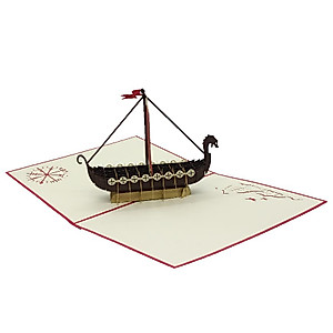 3D Ship Pop Up Card, Warrior Viking Ship 3D Pop Up Card for Father's Day, Retirement Card, Birthday Gift for Him, Card for Dad, Husband, Brother, Son, Grandpa, Male Colleague, S03