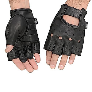 Milwaukee Leather SH195 Men's Black Leather Perforated Gel Padded Palm Fingerless Motorcycle Hand Gloves W/ ‘Open Knuckle’ - XX-Large
