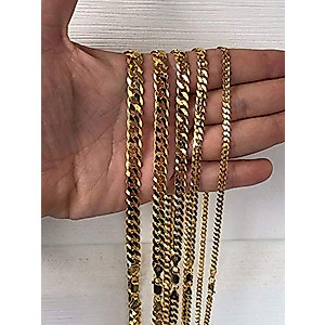 HarlemBling 14k Gold Over Solid 925 Sterling Silver - Men's Ladies Flat Cuban Chain - Made In Italy - 18-30" - 4mm 5mm 6mm 7mm 8mm - Necklace (20, 8mm)