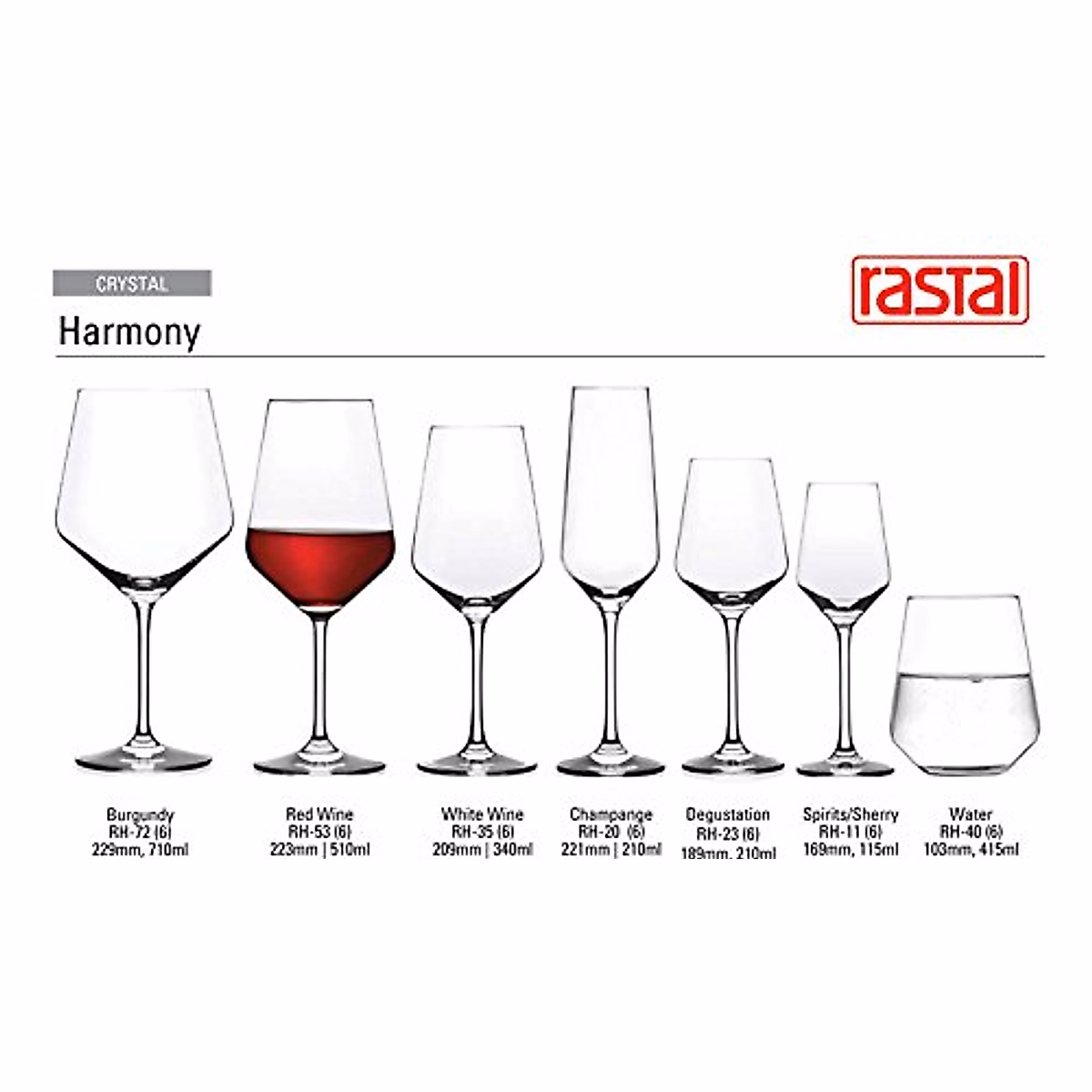 Harmony Wine Glasses by Rastal, 14 ounce, great option for wine, craft beer or water, Set of 6 (Stemless)