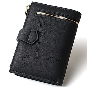 Fanaztee Womens RFID Blocking Black Leather Organized Wallets Purse Compact Bifold Clutch for Girls