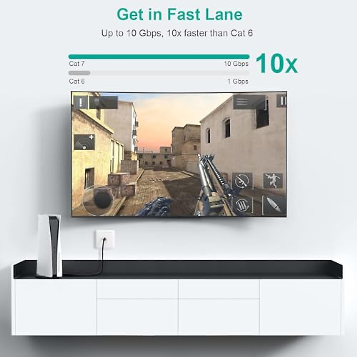 KASIMO Cat 7 Ethernet Cable 6.5 FT, Cat 7 Gigabit LAN Network Cable RJ45 High-Speed Flat Ethernet Cable 10Gbps 600Mhz/s STP for PC,Game Console,PS4, PS5,Switch,Modem,Smart TV,Patch Panel