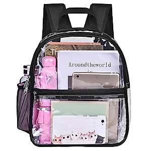 USPECLARE Clear Small Backpack Stadium Approved, Water proof Transparent Backpack for Work & Sport Event… (black)…