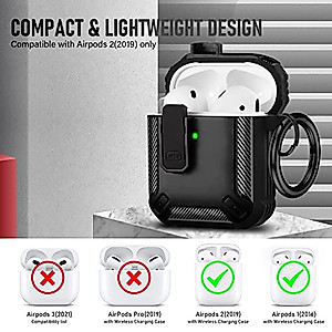 Youskin Airpod 1st Generation Case Secure Lock Clip Case,Carbon Fiber Airpod 1&2 Case Military Armor Series Full-Body Rugged Hard Shell Airpod 2nd Generation Case for Men Women with Keychain,Black
