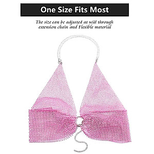 Zeelina Easter Rhinestone Bra Chain Bikini Black Sparkly Crystal Crop Top Body Chains Beach Nightclub Festival Rave Chest Accessories Jewelry for Women and Girls (Pink)