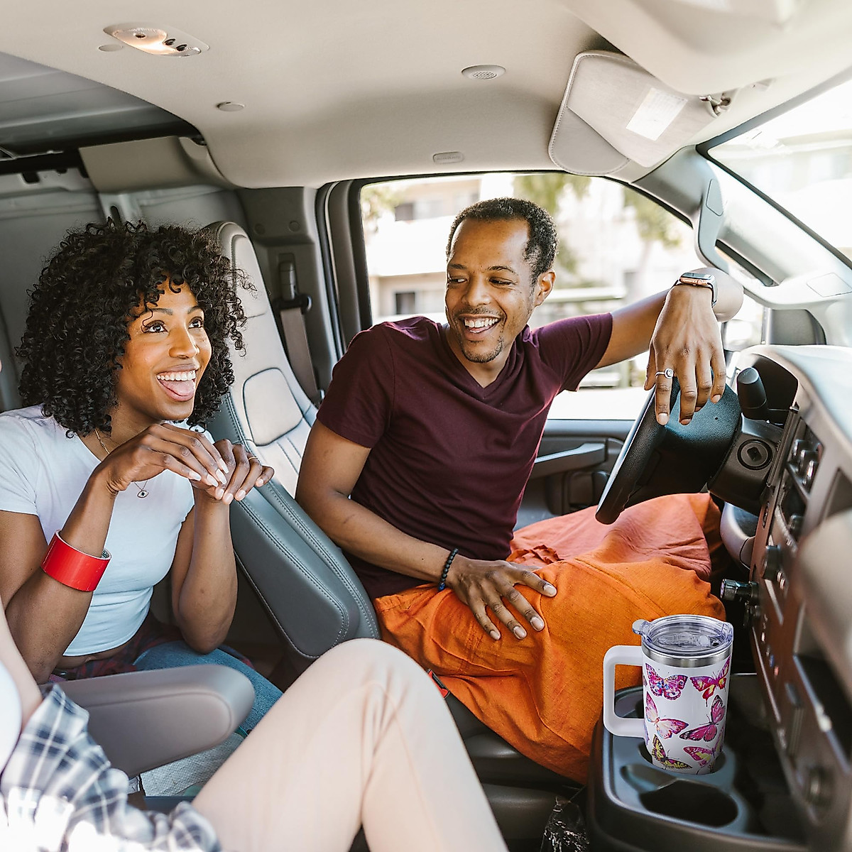 PERRIFIC Butterfly Tumbler 40 oz Tumbler with Handle and Straw Lid Leak Proof - Butterfly Coffee Travel Mug with Handle Insulated for Hot and Cold Drink Ice - Mothers Day Birthday Gifts for Women Cup