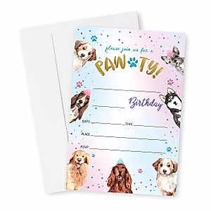 DYIRBIIY Puppy Birthday Invitations, 20 Fill-in Invites Cards with Matching Envelopes, Multicolor, Unisex-Adults