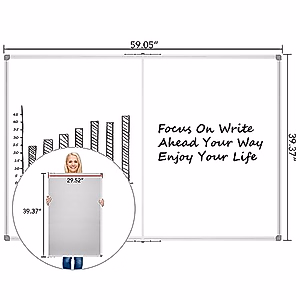 Lockways Large Magnetic 60" x 40" Dry Erase Board, Foldable Wall Mounted Whiteboard| White Board with Pen Tray for Business,Team,Home Office,Home Education