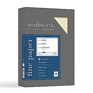 Southworth FSC Certified 55% Recycled 25% Cotton Linen Business Paper, 8 1/2in. x 11in., 24 Lb, Ivory, Box Of 500, 564C