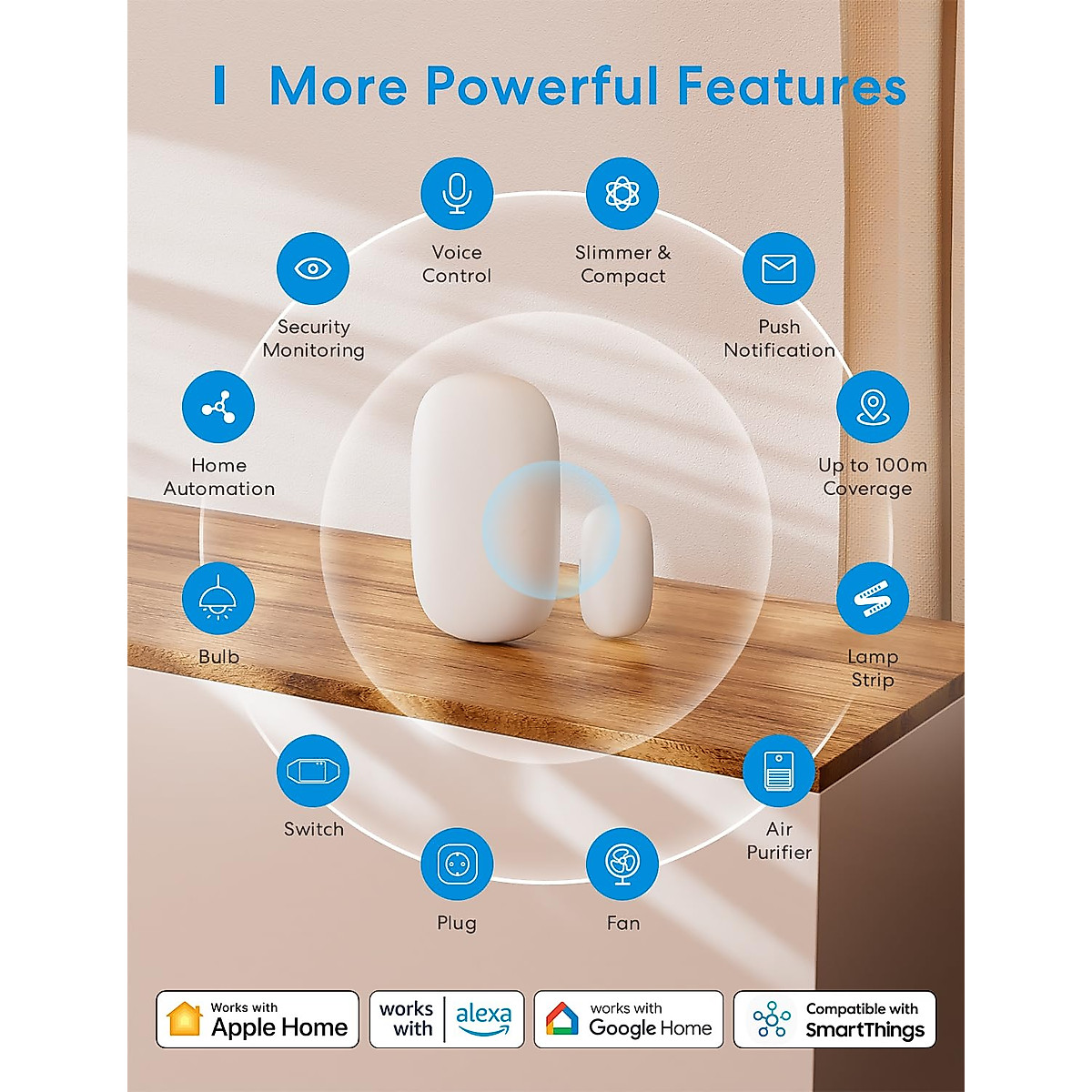 meross Smart WiFi Door & Window Sensor Kit, Support Apple HomeKit, Alexa, Google, SmartThings for Burglar Alert, 328ft Range, Home Automation, Security & Kid Safety, 2.4GHz WiFi, Meross Hub Included