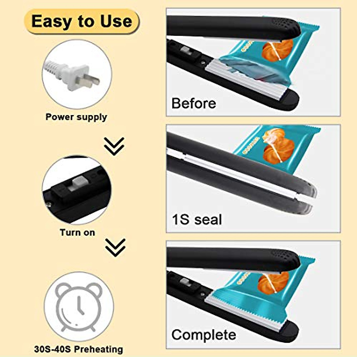 Bag Sealer,Chip Bag Sealer,Heat Sealer,Bag Sealer Heat Seal,TCDO Handheld Bag Sealer for food Storage,Portable Sealer Machine for Plastic Bags,Snack Bags,Vacuum Food Bag (Dark Black)