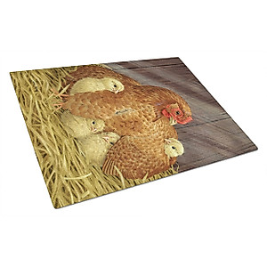 Caroline's Treasures ASA2011LCB My Little Chickadees with Hen Chicken Glass Cutting Board Large Decorative Tempered Glass Kitchen Cutting and Serving Board Large Size Chopping Board